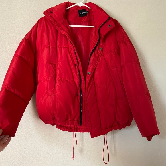 Boohoo | Jackets & Coats | Red Puffer Jacket Cropped | Poshmark